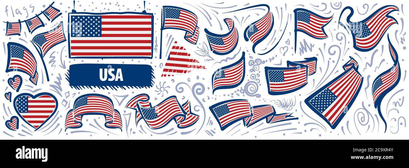 Vector set of the national flag of USA in various creative designs ...