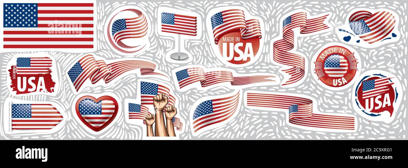Vector set of the national flag of USA in various creative designs ...