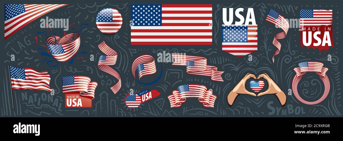 Vector set of the national flag of USA in various creative designs ...