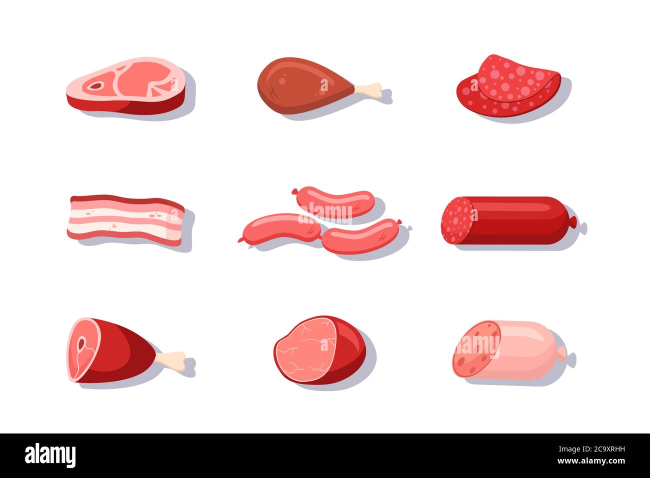Fresh meat cartoon color vector illustrations set Stock Vector Image ...