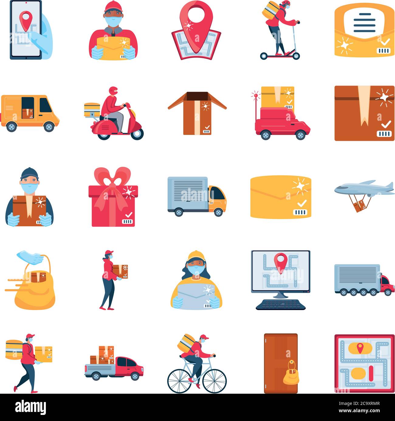 set of icons delivery and transportation goods vector illustration ...