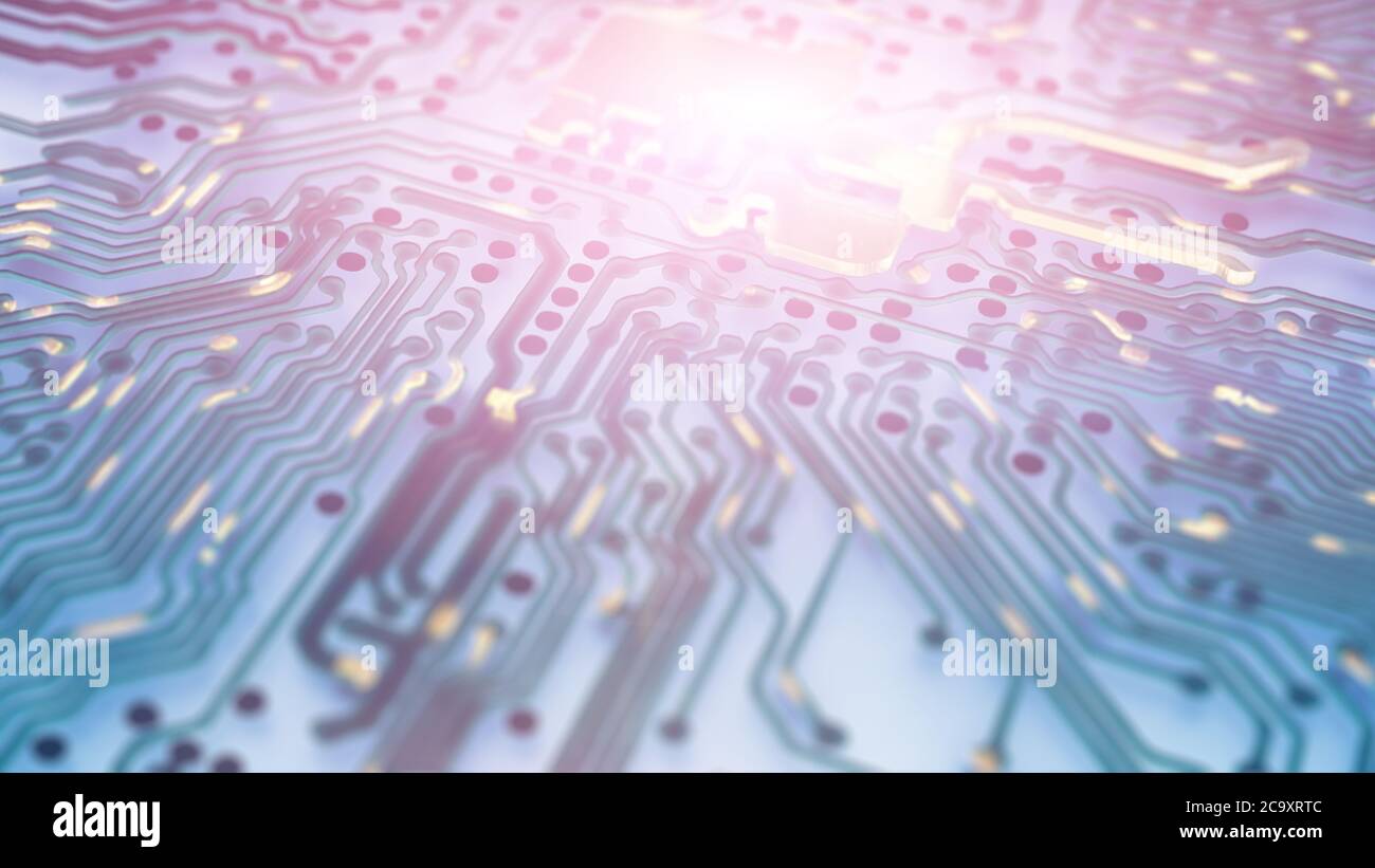 Computer Mother Board Chip With Fast Speed Glowing Circuit Network. Big ...