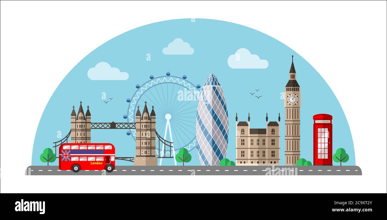 London cityscape flat vector color illustration Stock Vector Image ...
