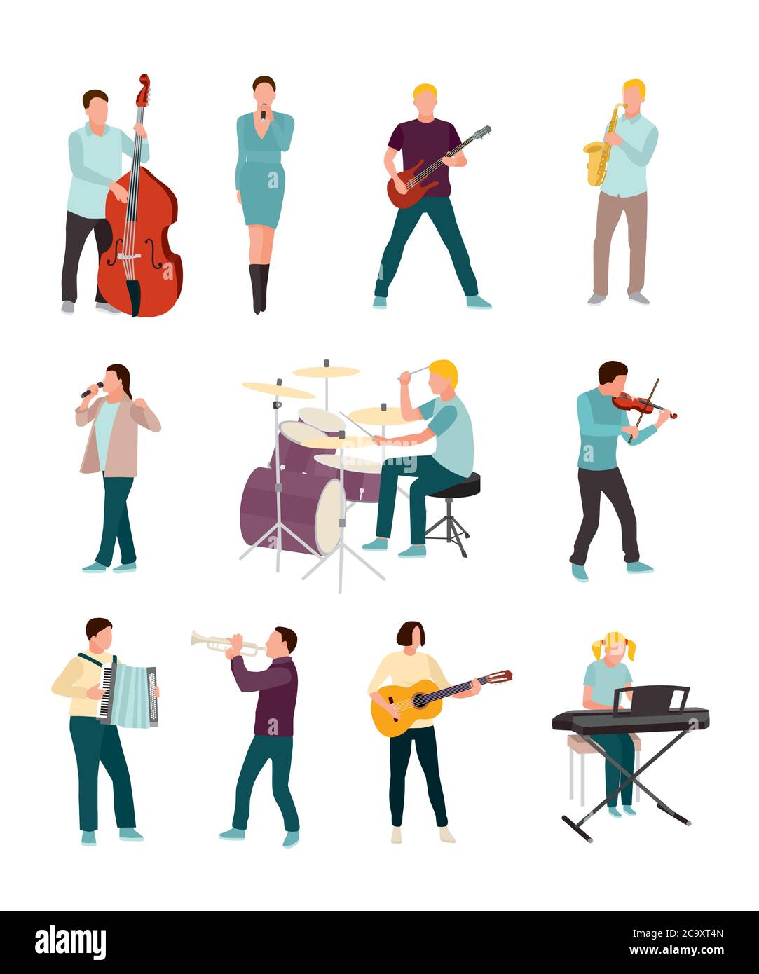 Musicians and singers vector characters set isolated on white ...
