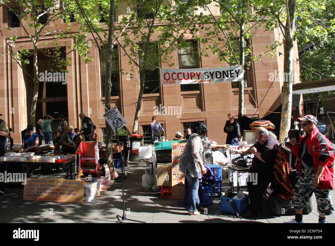 Pictured is the Occupy Sydney settlement in Martin Place as they mark ...