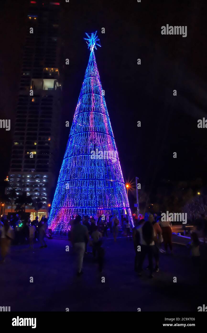 The Christmas art on seafront of Panama city at night, Central America ...