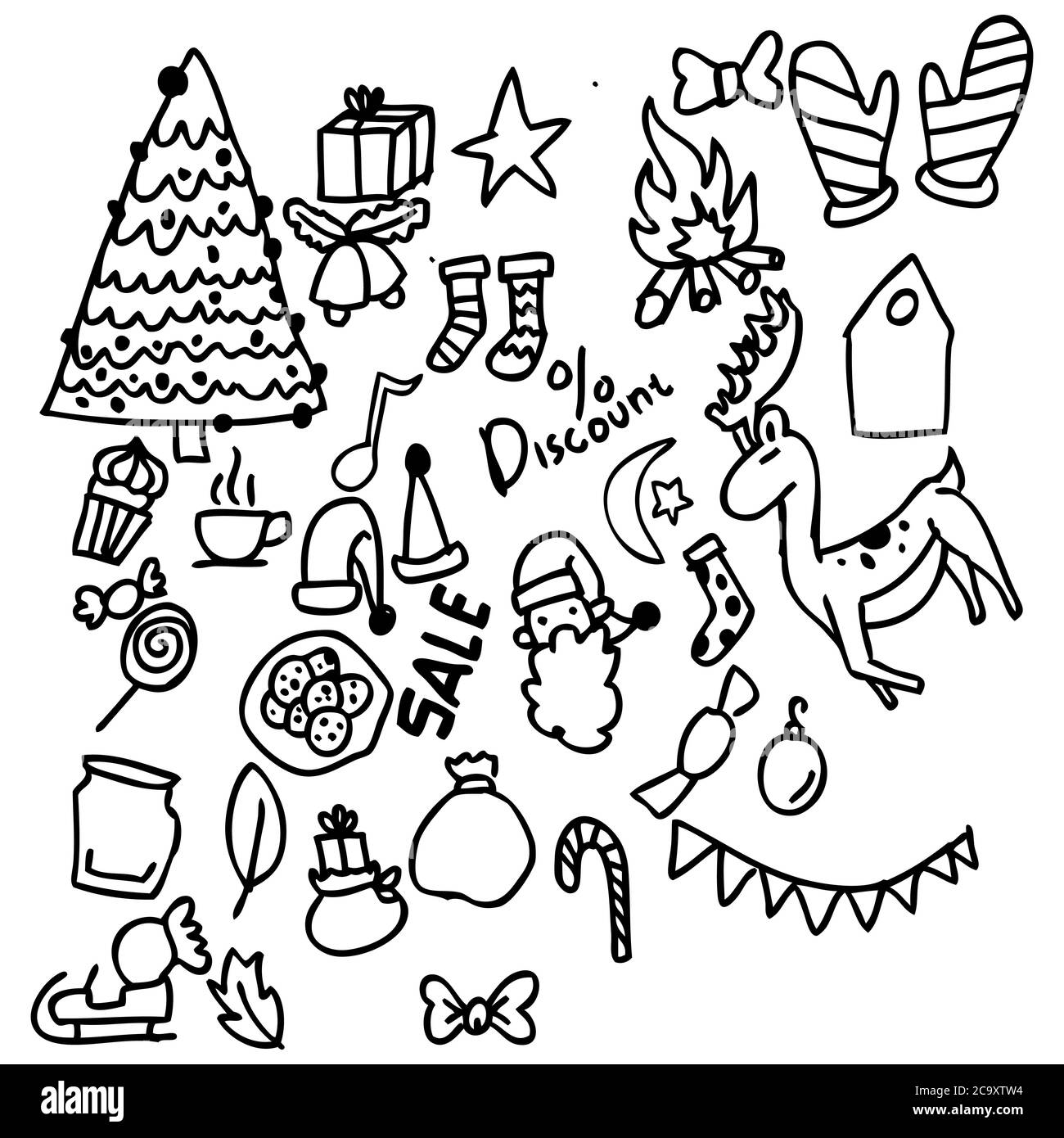 Christmas and New Year doodle, complete with deer, Christmas trees ...