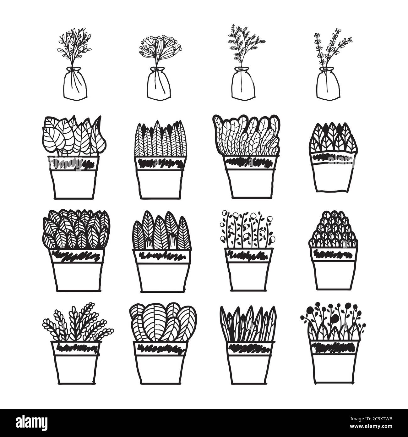 simple doodle plant decoration in pots. can be used to enhance vectors ...