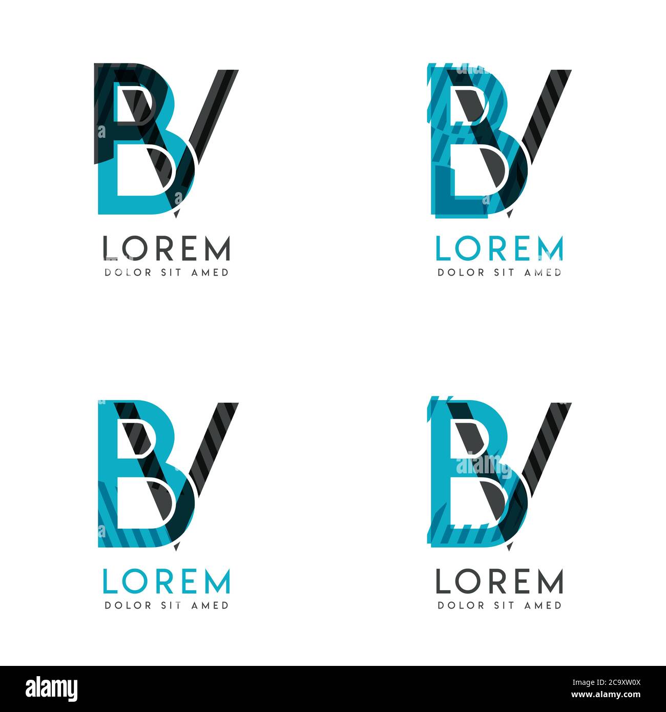 The BV Logo Set of abstract modern graphic design.Blue and gray with ...