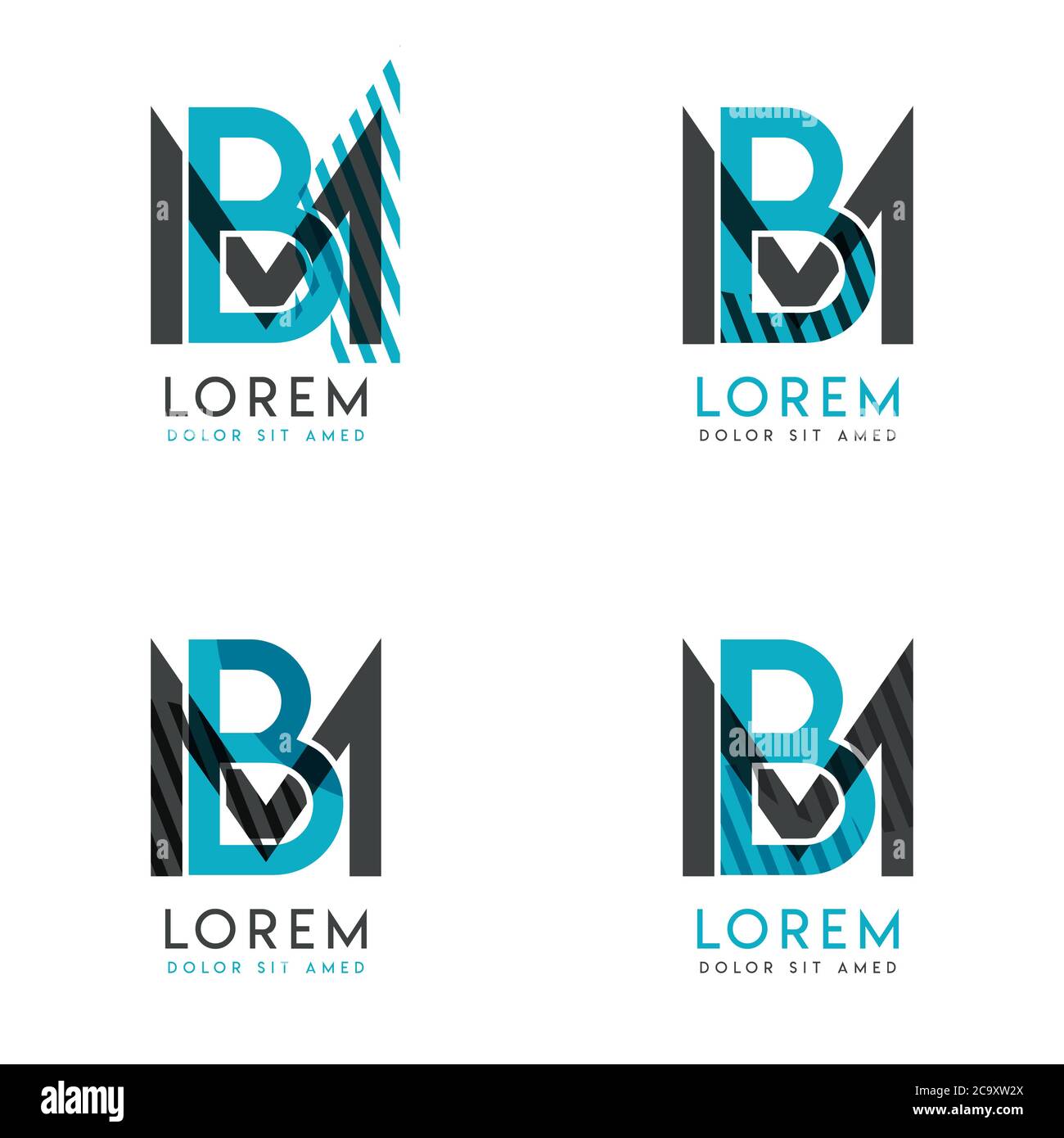 The BM Logo Set of abstract modern graphic design.Blue and gray with ...