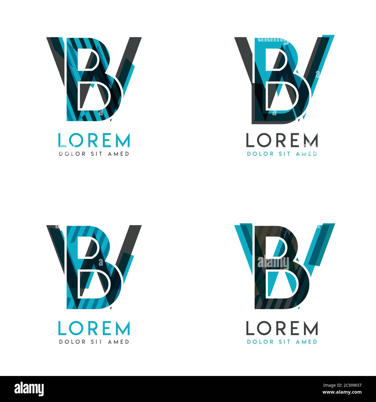 The BW Logo Set of abstract modern graphic design.Blue and gray with ...