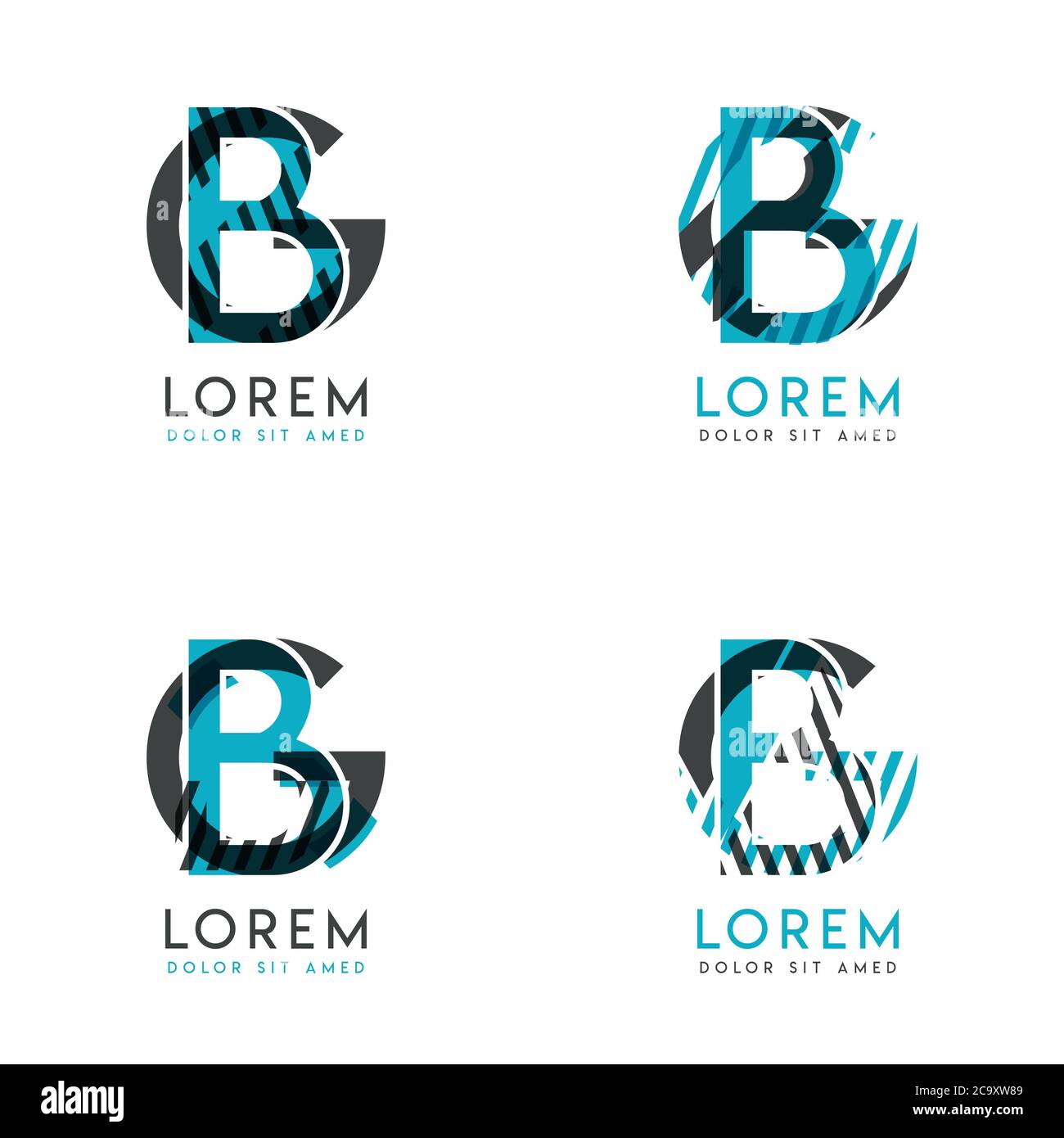 The BG Logo Set of abstract modern graphic design.Blue and gray with ...