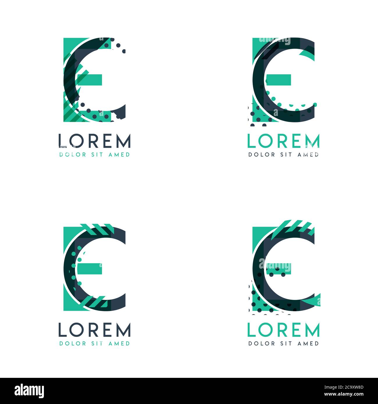 Four abstract CE logo posts set with dot and slash, green and black ...