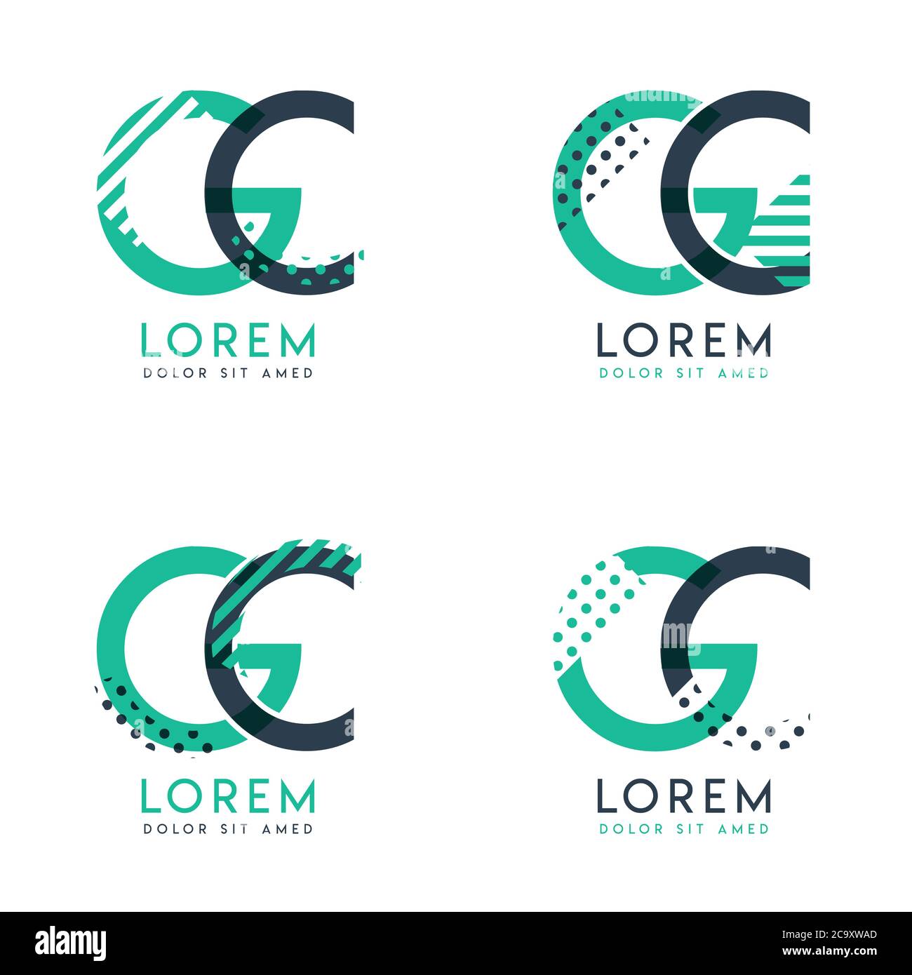 Four abstract CG logo posts set with dot and slash, green and black ...
