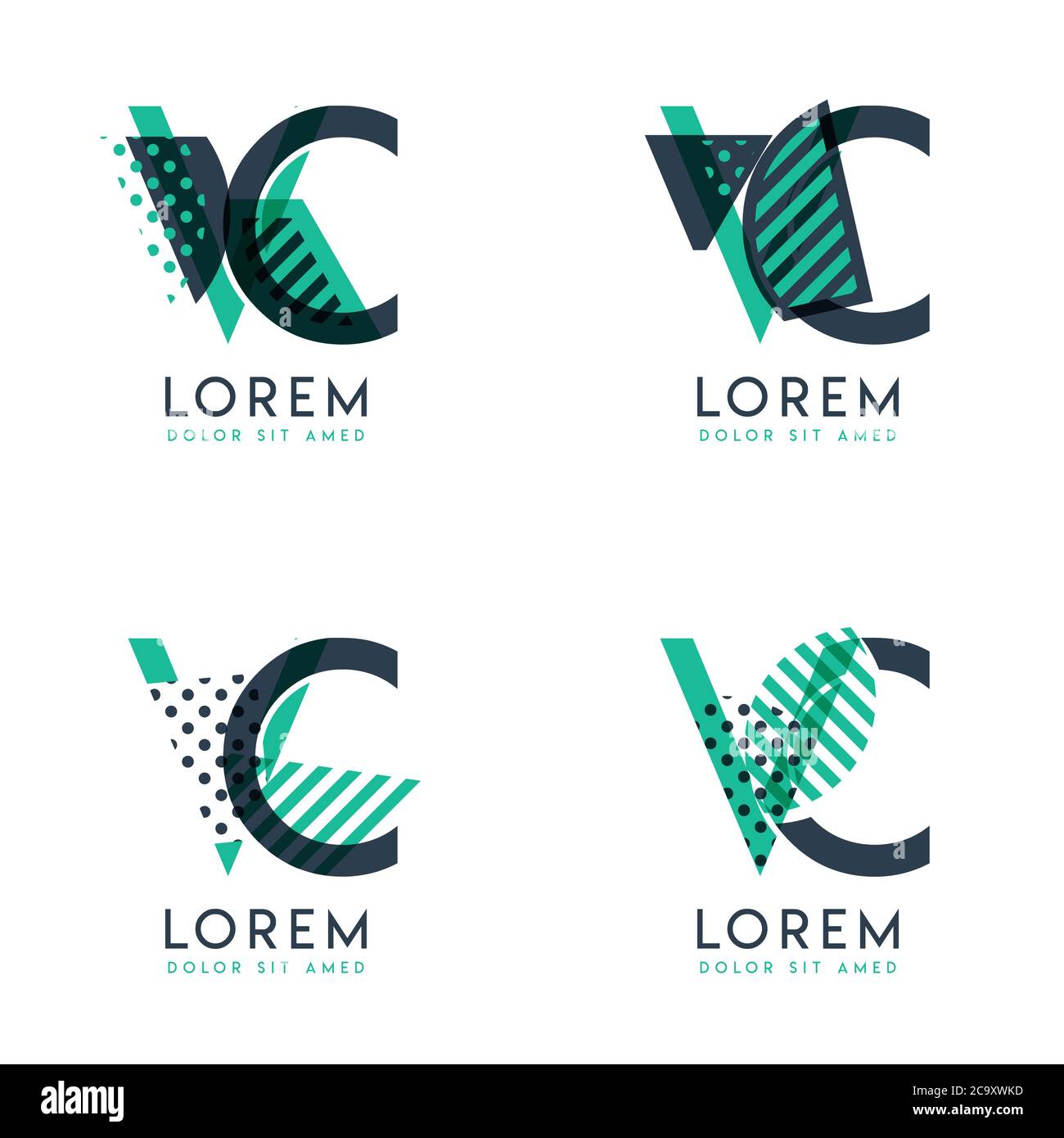 Four abstract CV logo posts set with dot and slash, green and black ...