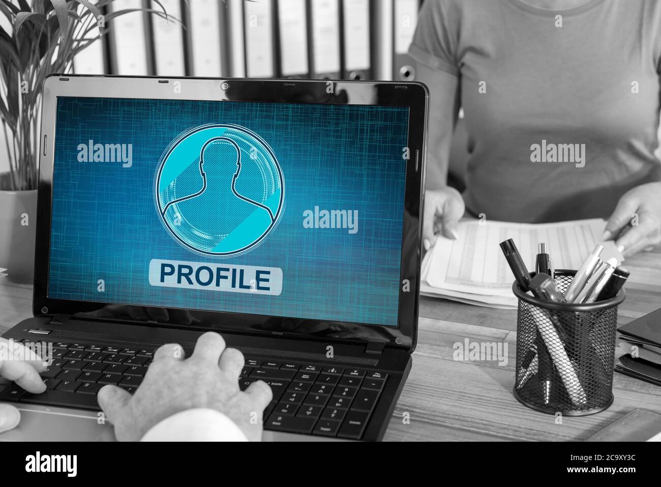 Laptop screen with profile concept Stock Photo - Alamy