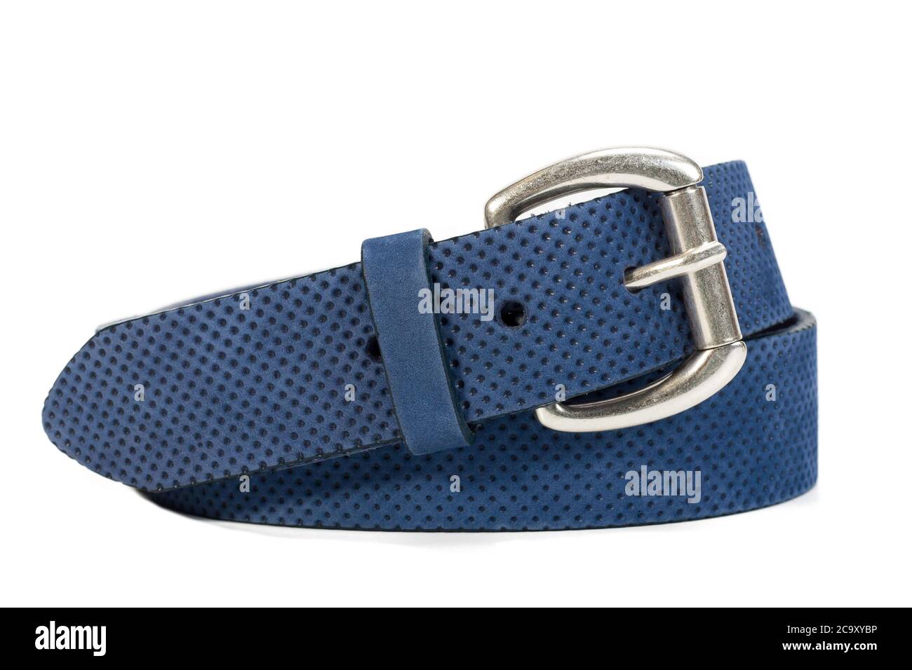 Blue leather belt isolated on white background Stock Photo - Alamy