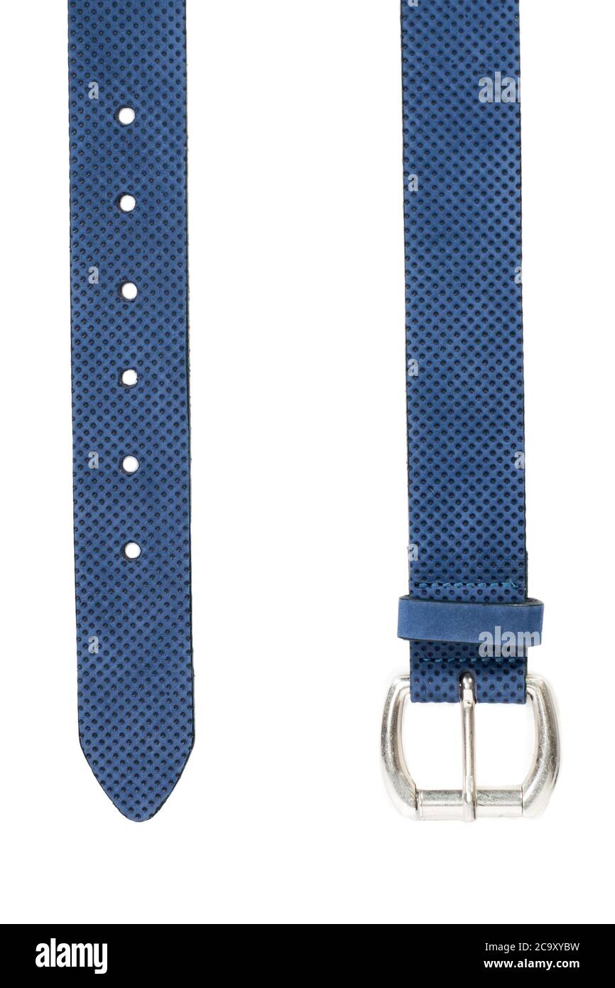 Blue leather belt isolated on white background Stock Photo - Alamy