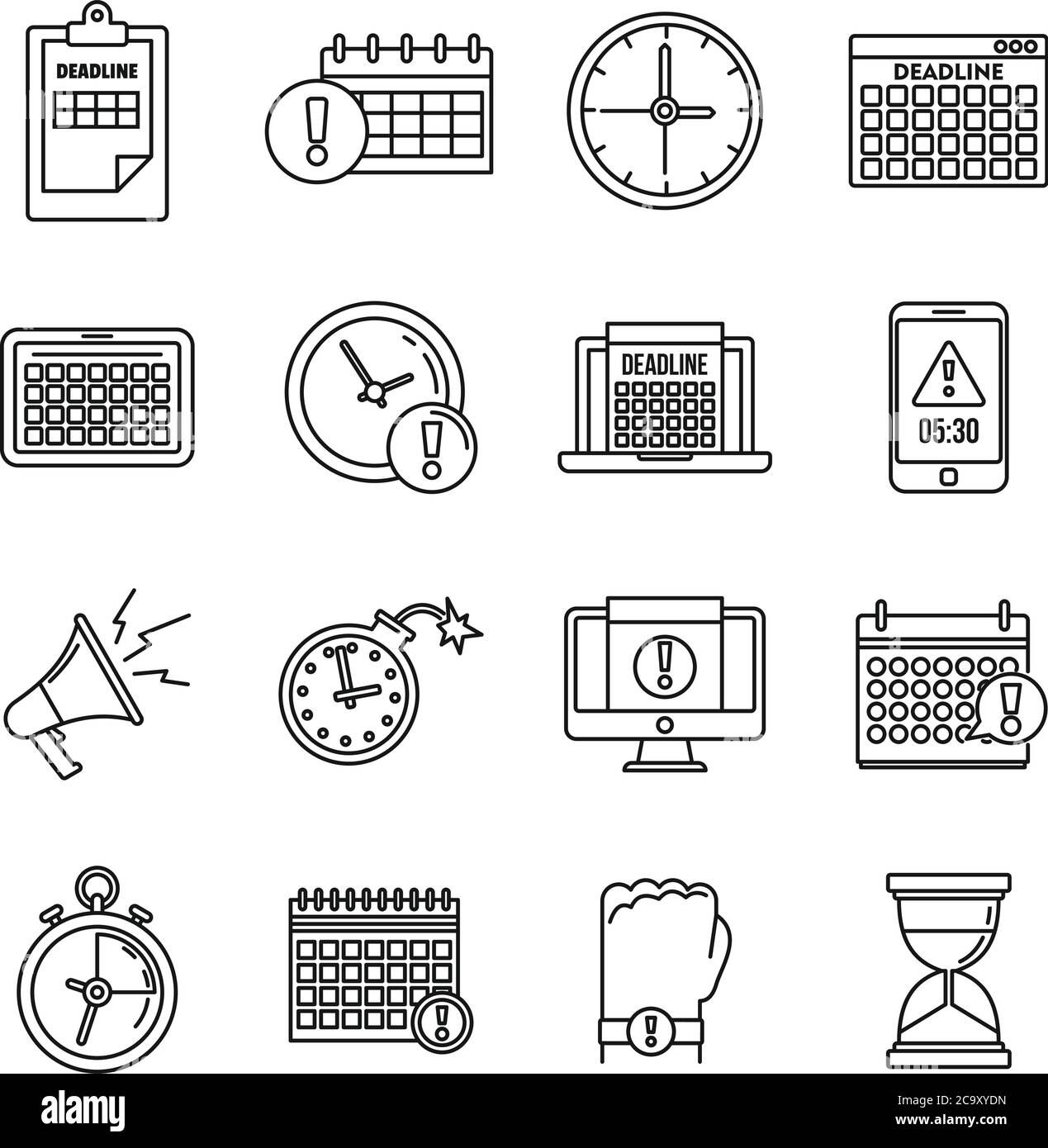 Work deadline icons set. Outline set of work deadline vector icons for ...