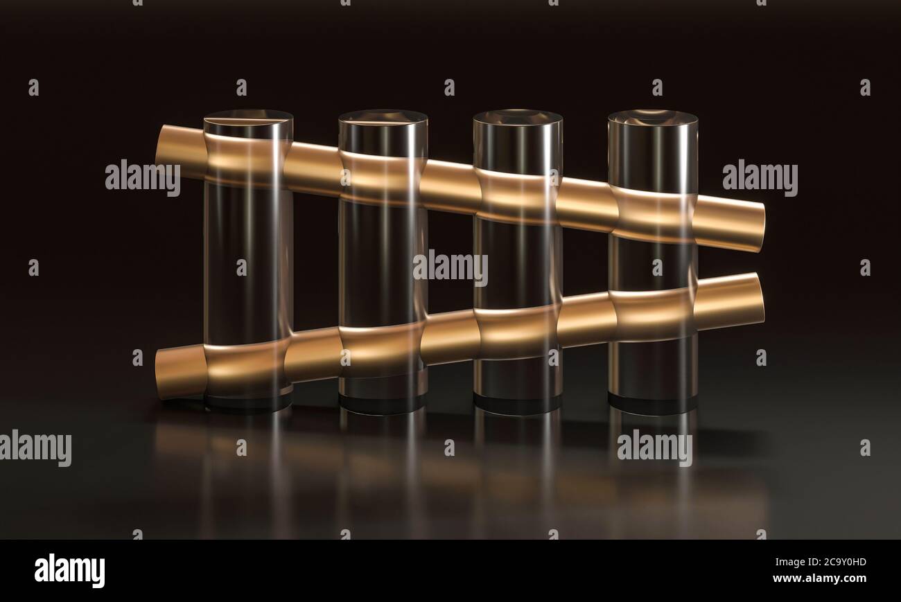 minimalistic abstract background of glass and gold cylinders. 3d render ...