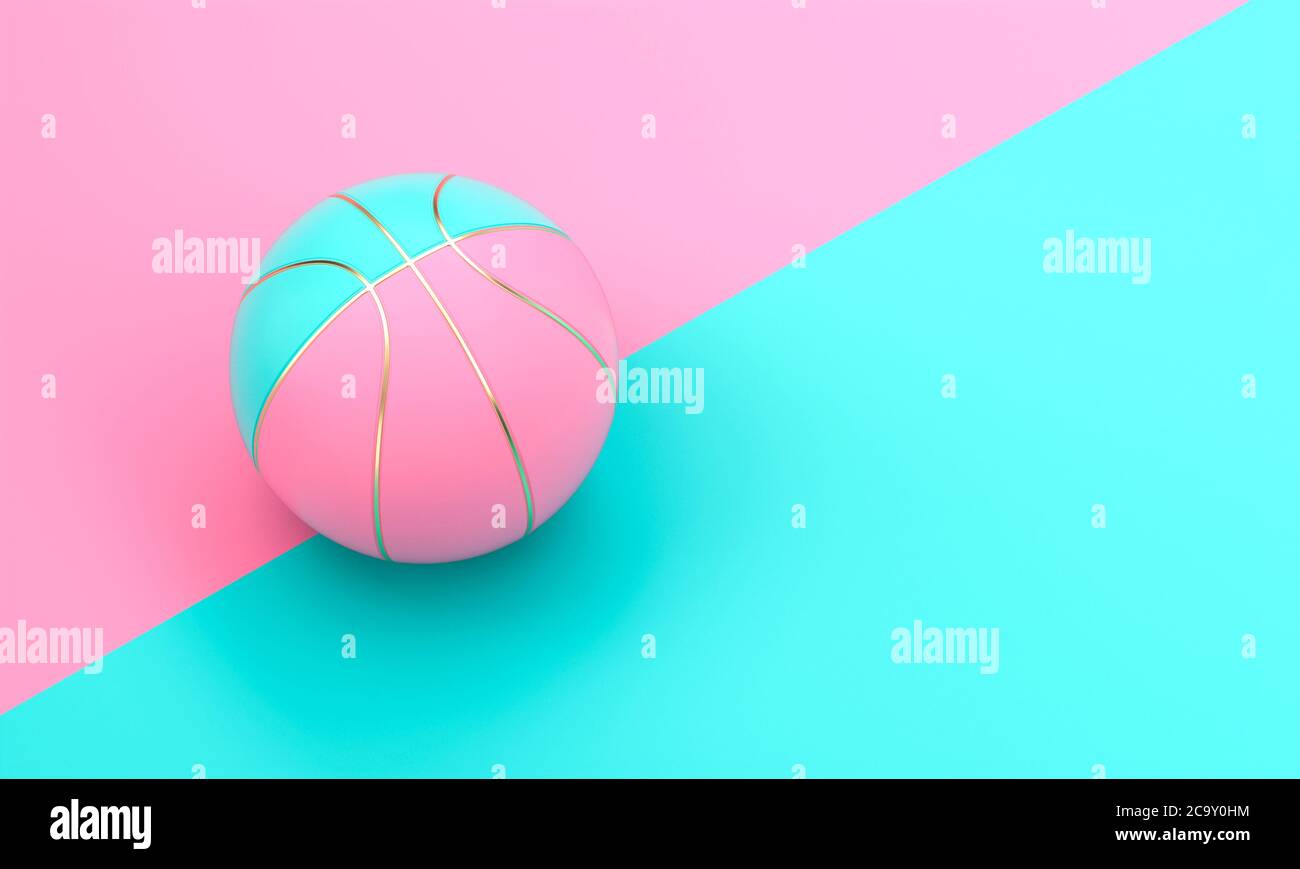 blue and pink basketball ball with gold inserts on a two-tone ...