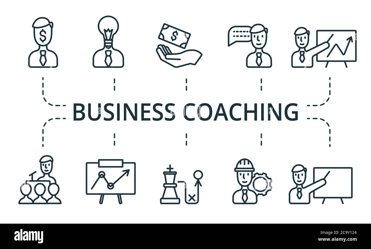 Business Coaching icon set. Collection contain pack of pixel perfect creative icons. Business ...