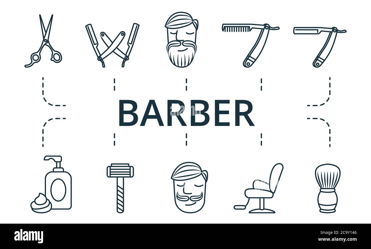 Barber icon set. Collection contain pack of pixel perfect creative ...
