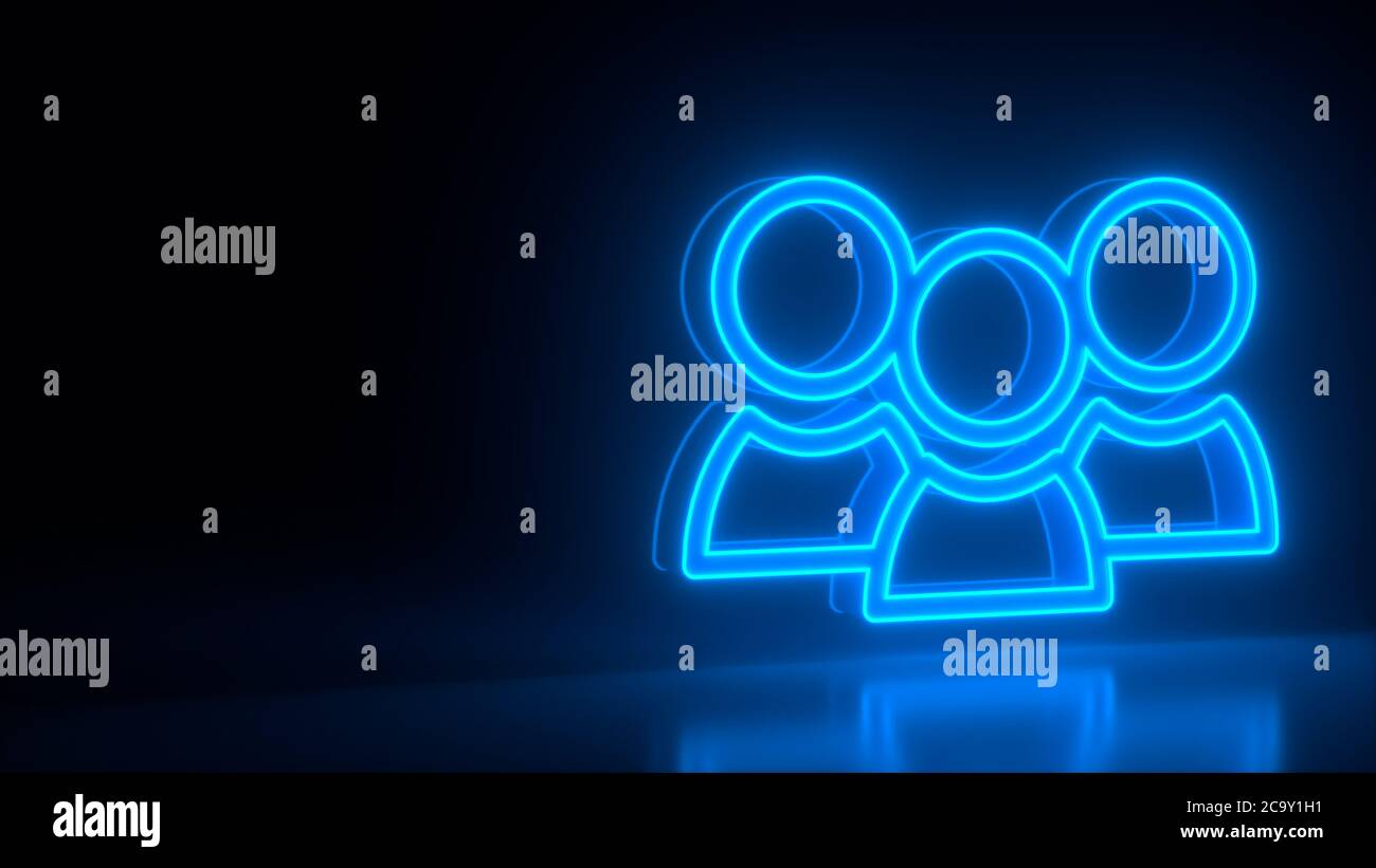 Futuristic glowing blue neon team company symbol on black dark ...