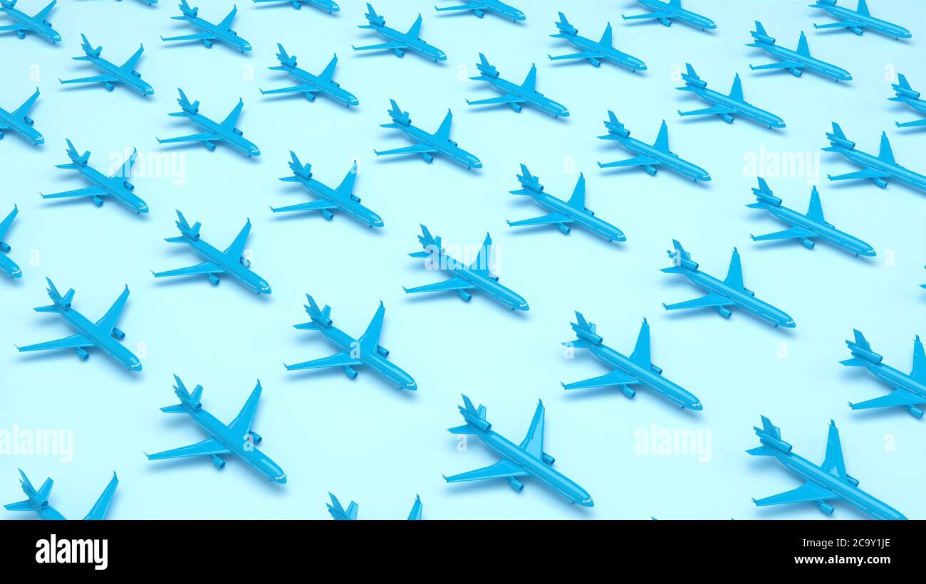 Blue pattern planes in the blue background. Perspective view. Minimal ...