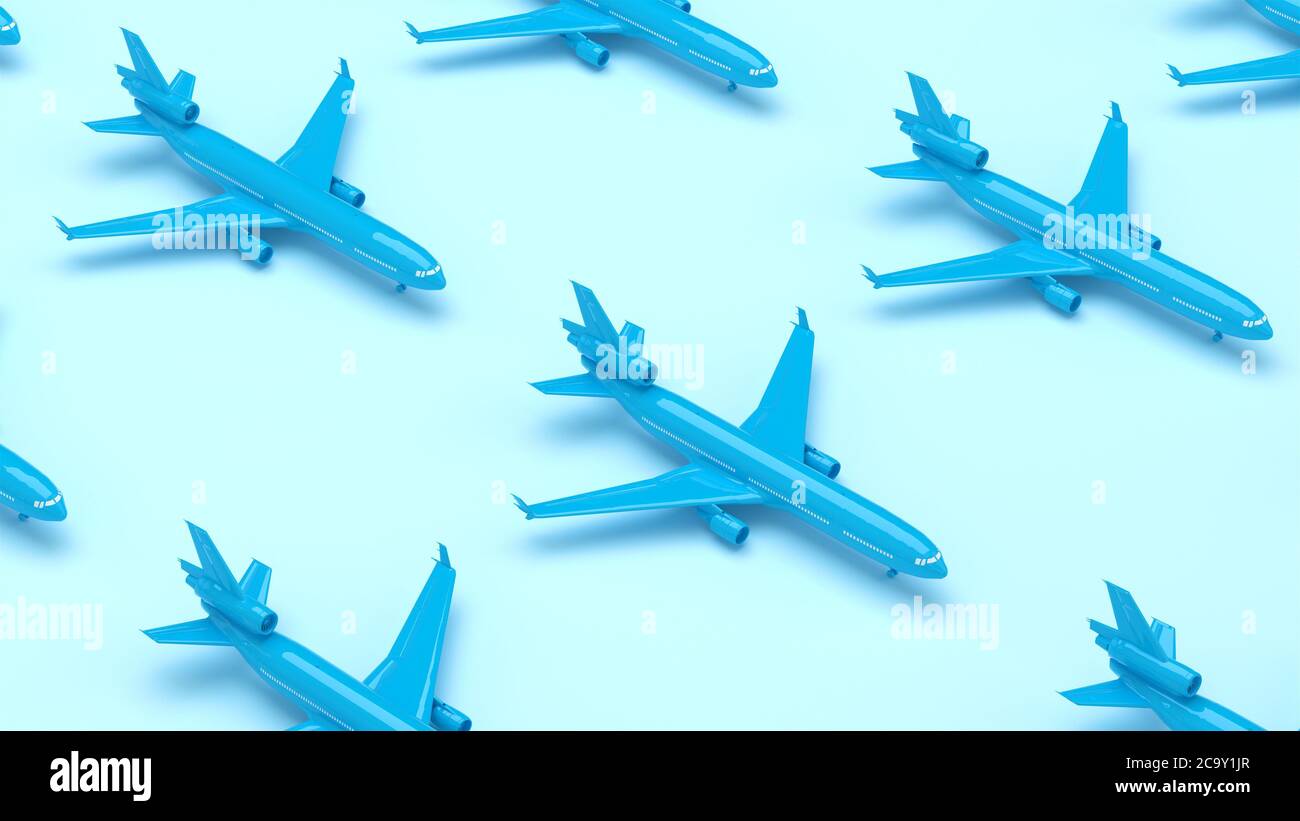 Blue pattern planes in the blue background. Perspective view. Minimal ...