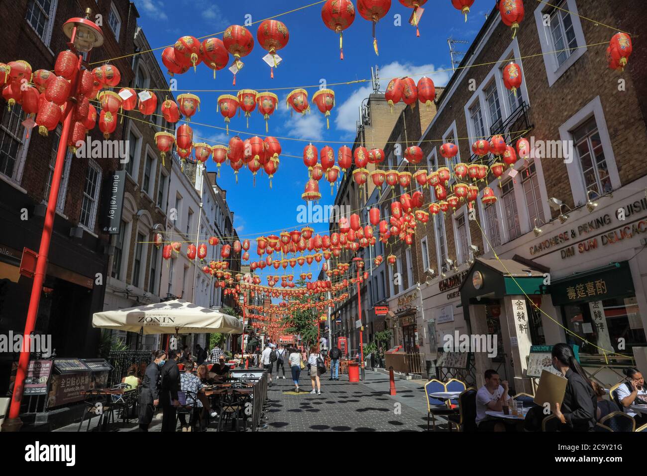 Colourful Chinese lantern decor in Chinatown, Gerrard Street, London, England Stock Photo - Alamy