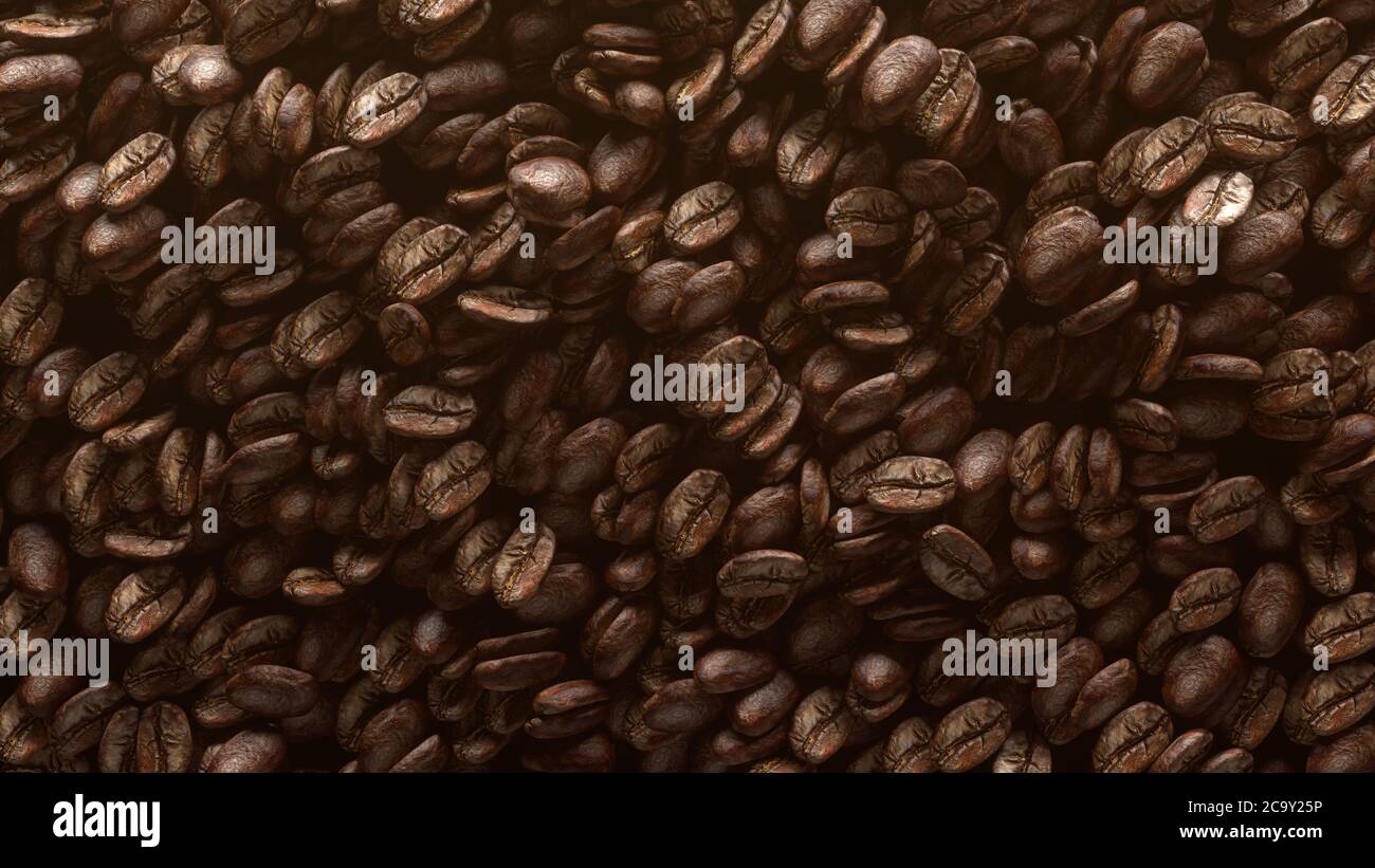 Coffee beans for background. Top view. Fresh roasted Arabica bean at ...