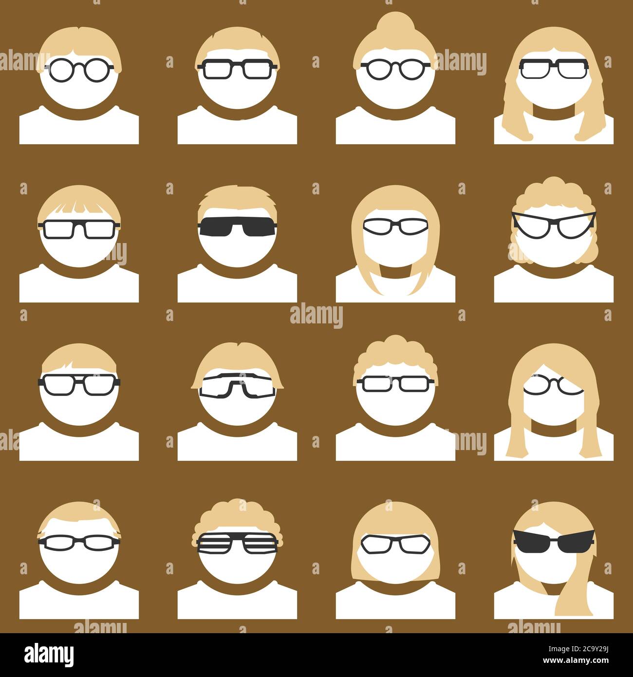 Simple frontal faces of women and men with different styles of glasses ...