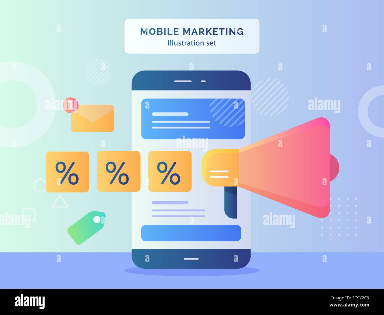 Mobile marketing illustration set smartphone nearby megaphone ...