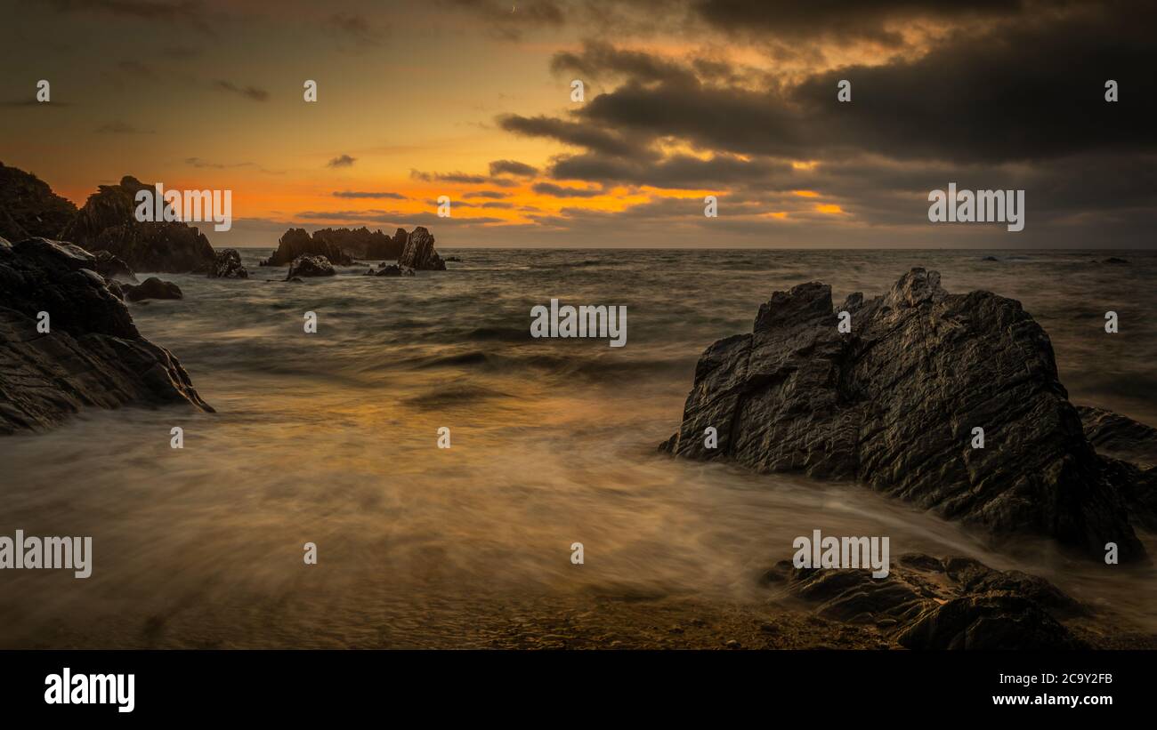 Coastal image in Woolacombe North Devon summer of 2020 At Sunset Cove ...