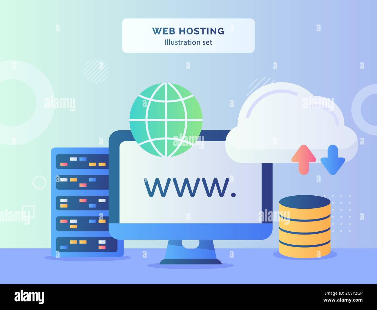 Web hosting illustration set website display monitor computer nearby ...