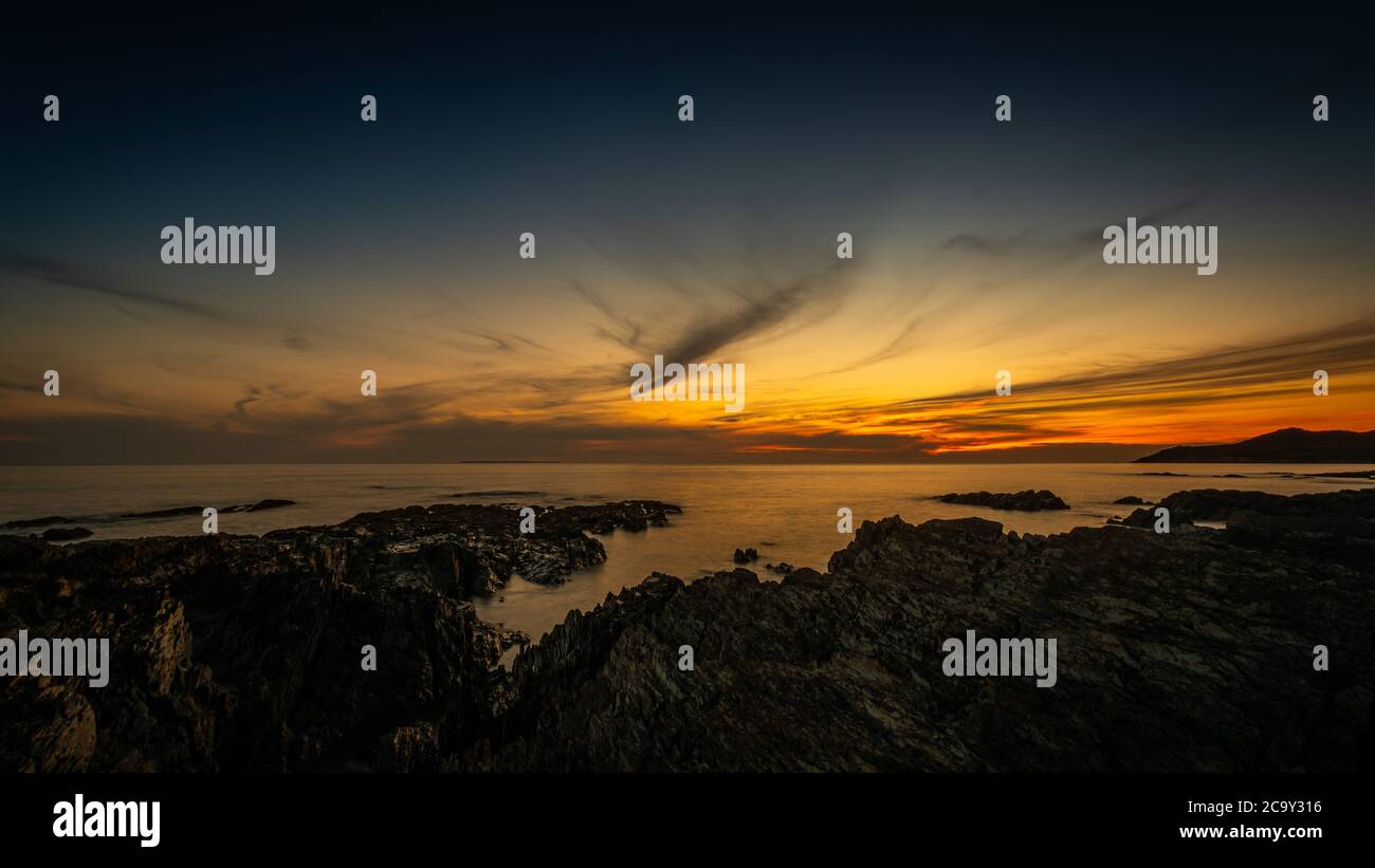 Coastal image in Woolacombe North Devon summer of 2020 At Sunset Stock ...
