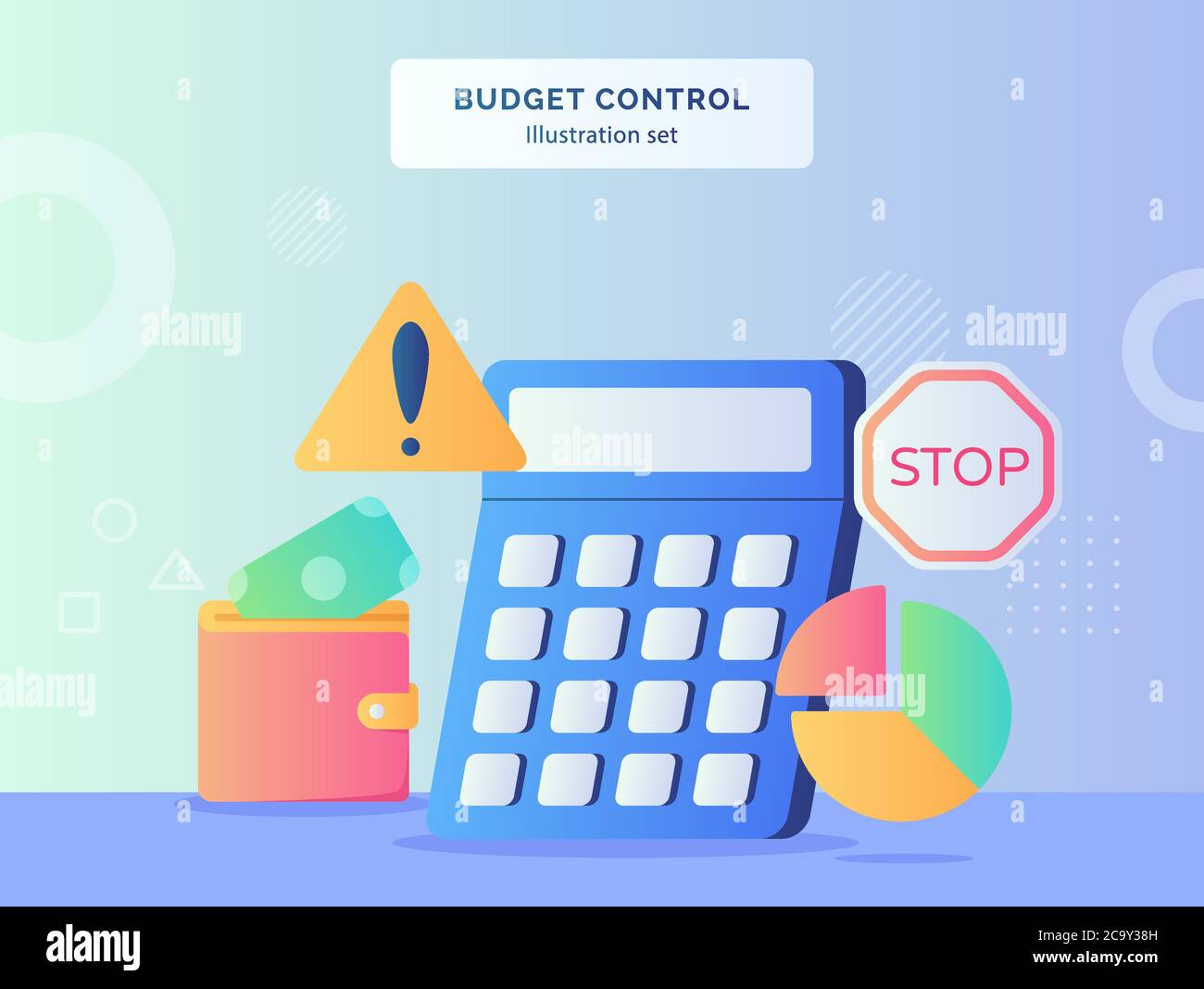 Budget control illustration set calculator background of money put in ...