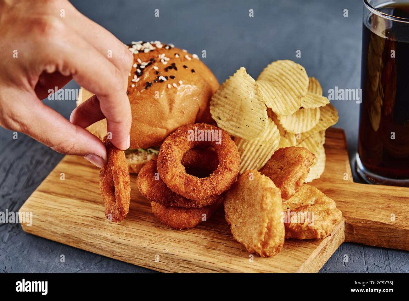 Unhealthy products and junk food. Different types of fastfood and ...