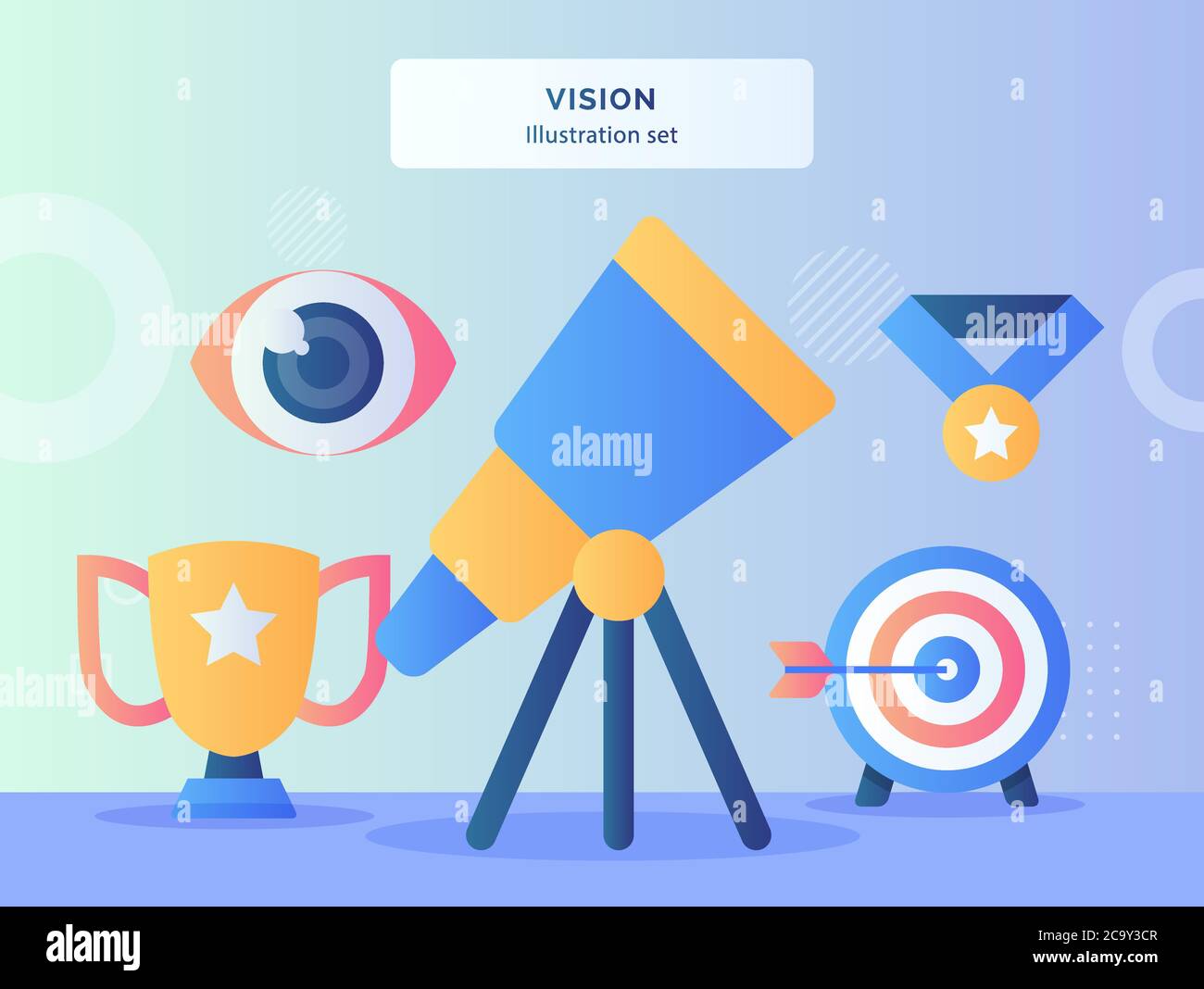 Vision illustration set telescope look up background of eye ball trophy ...