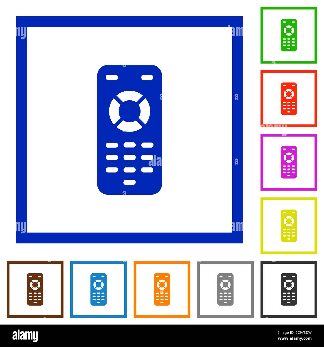 Remote control flat color icons in square frames on white background ...