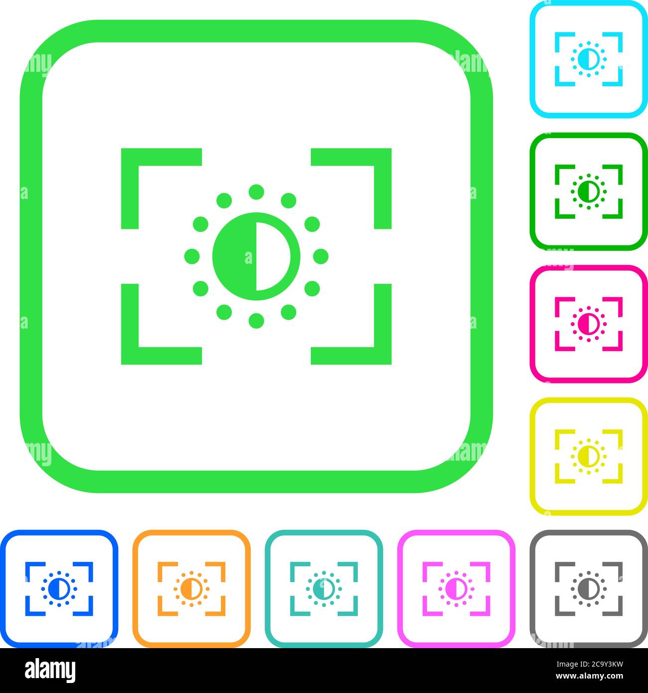 Camera saturation setting vivid colored flat icons in curved borders on ...