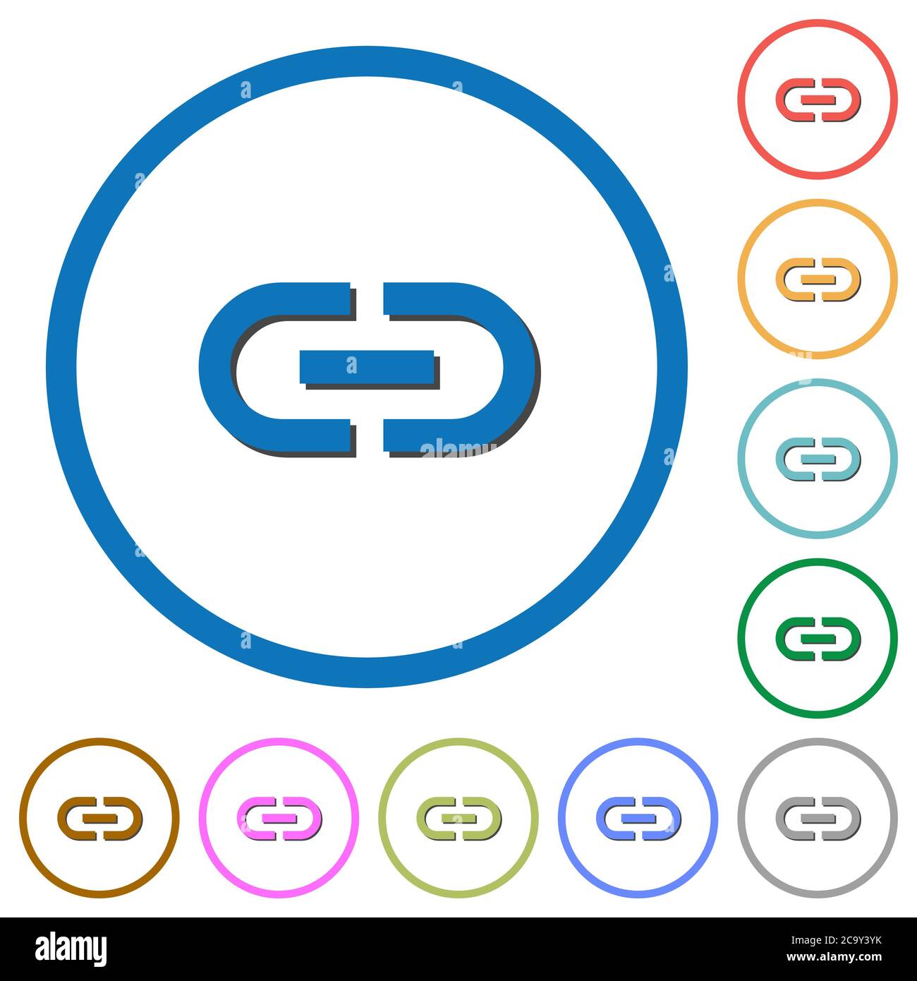 Insert link flat color vector icons with shadows in round outlines on ...