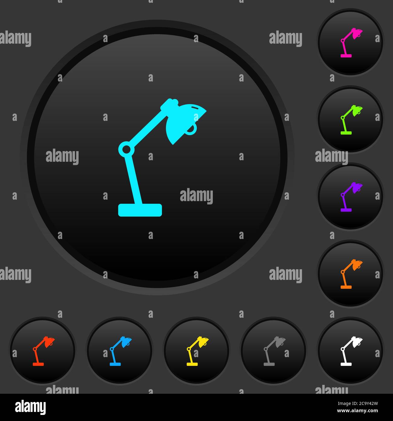 Desk lamp dark push buttons with vivid color icons on dark grey ...