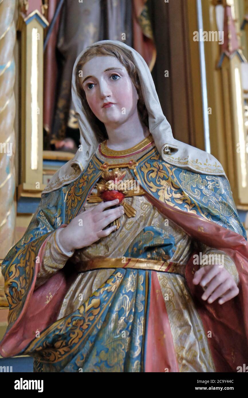 Immaculate heart of Mary, old art sculpture in Croatian catholic church ...
