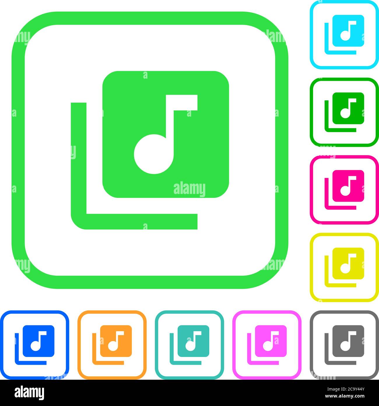 Music library vivid colored flat icons in curved borders on white ...