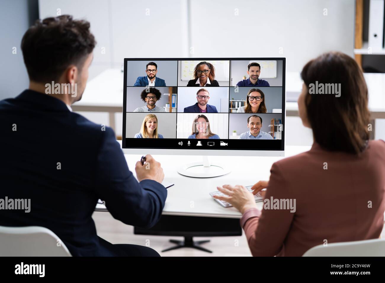 Online Video Conference Meeting On Computer In Office Stock Photo - Alamy