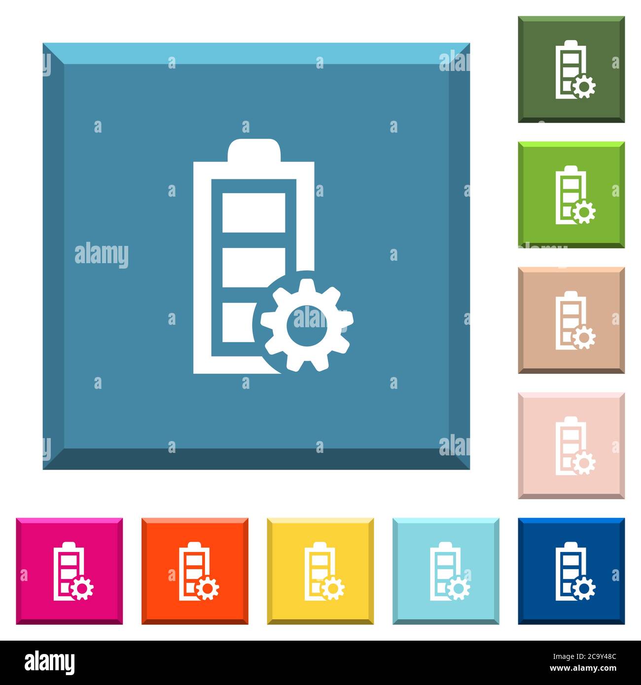 Power management white icons on edged square buttons in various trendy ...