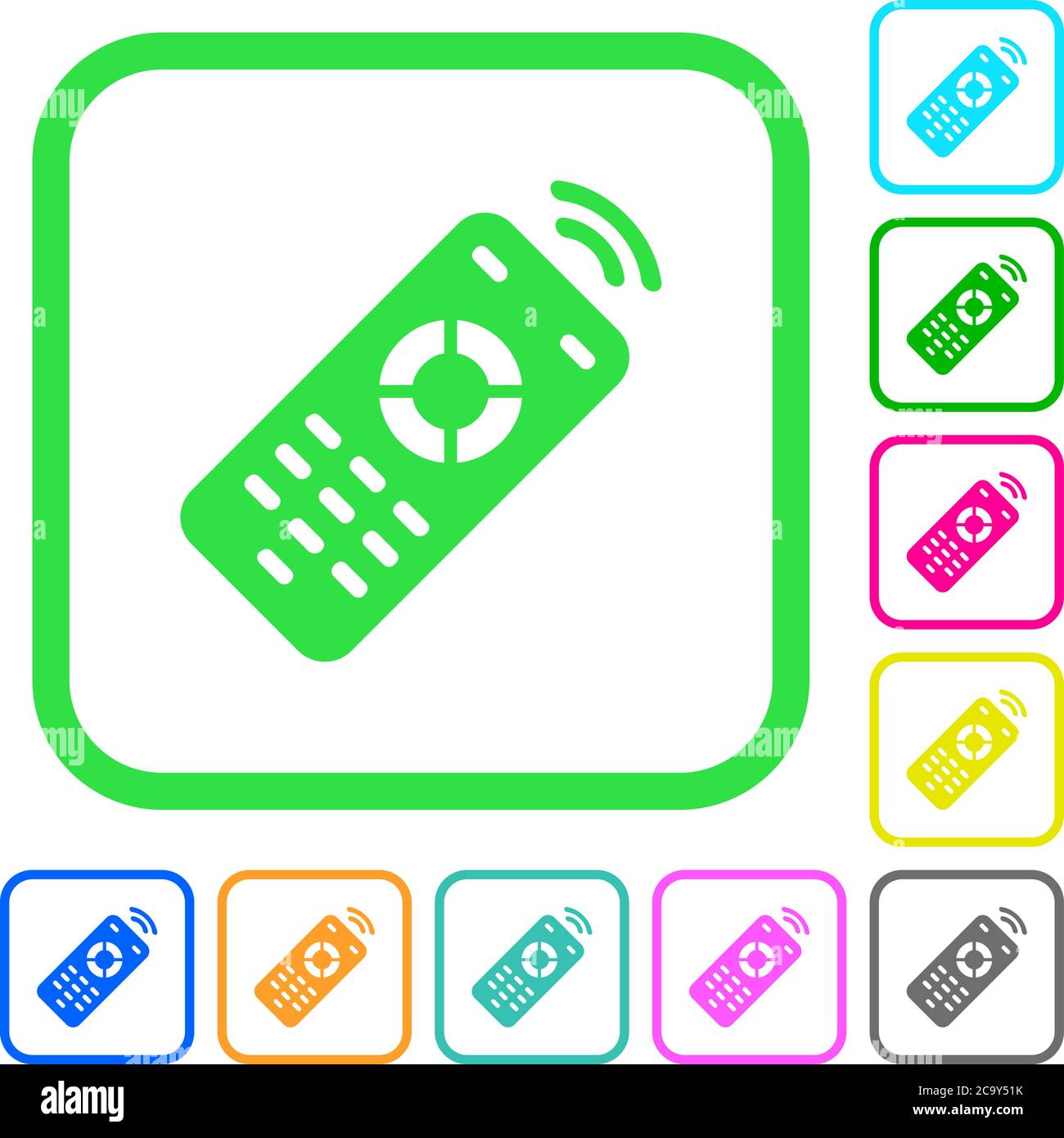 Working remote control vivid colored flat icons in curved borders on ...