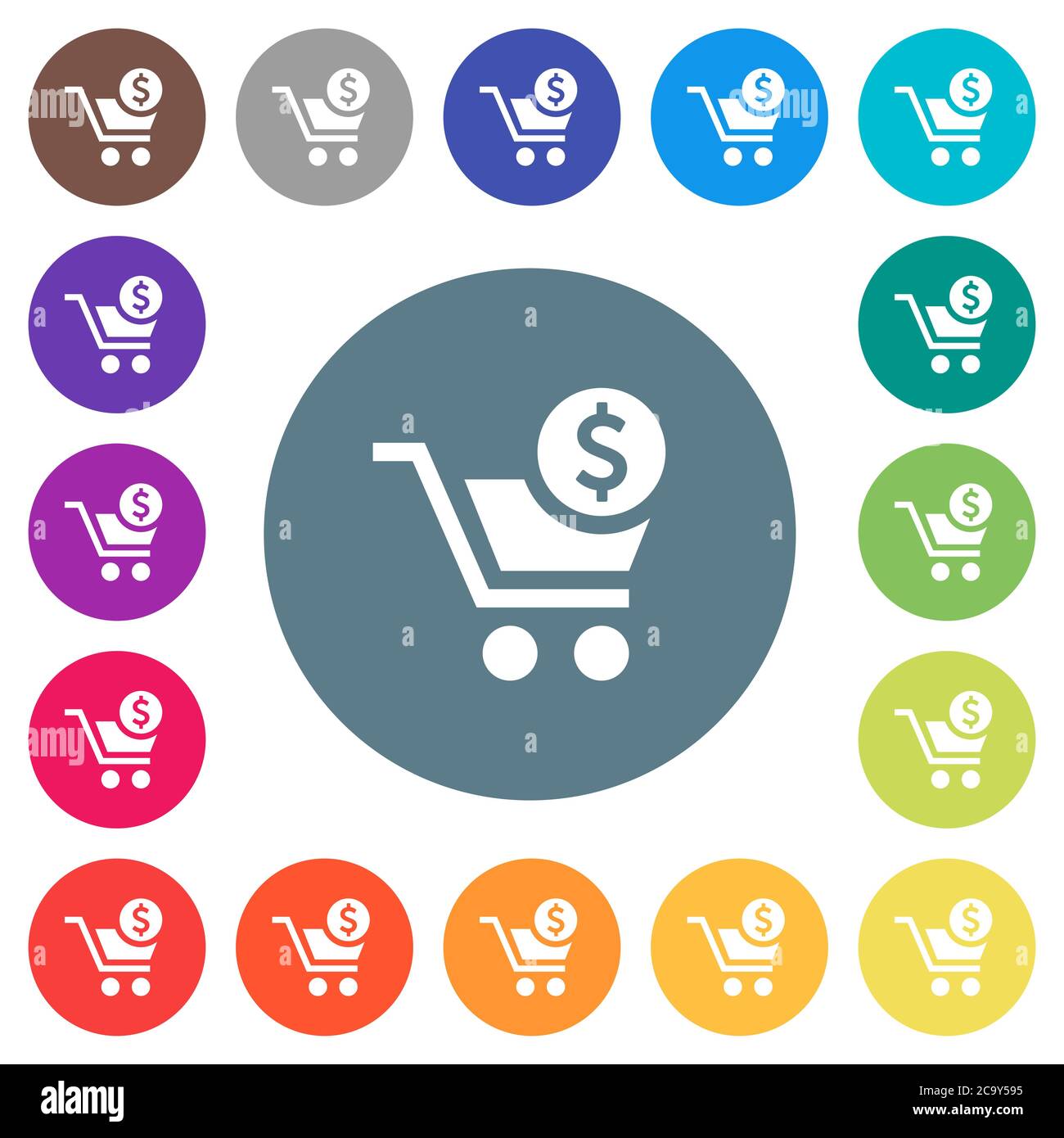 Checkout with Dollar cart flat white icons on round color backgrounds ...